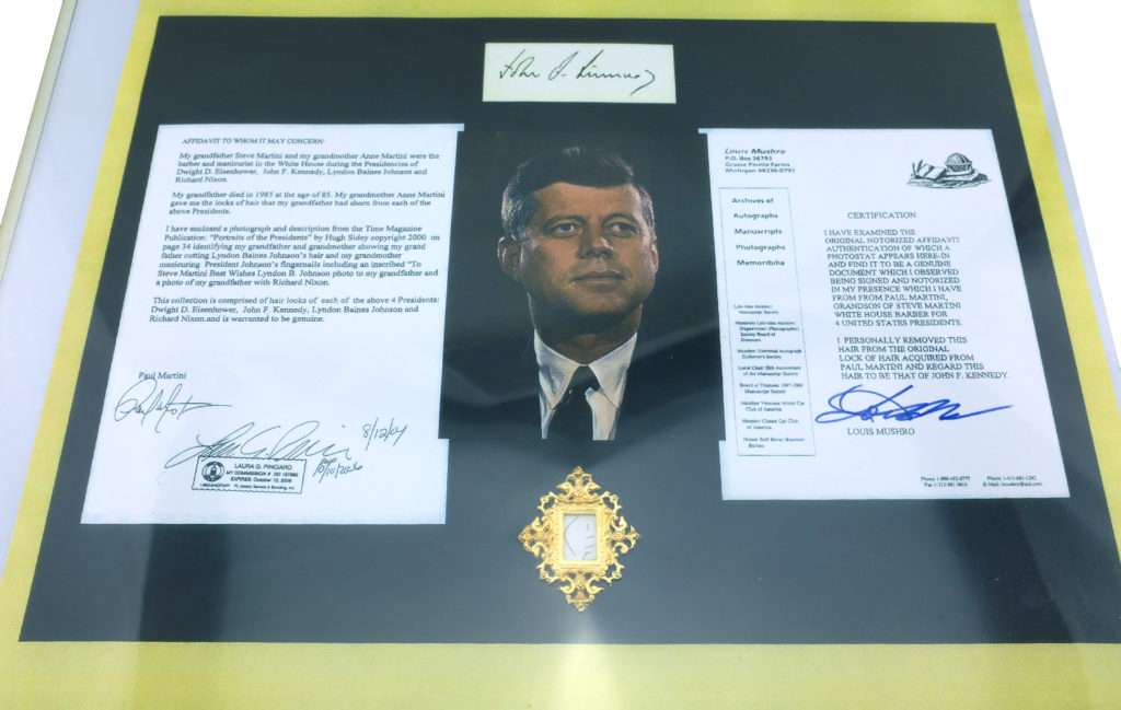John F. Kennedy Hair Strands w/ Locket COA - Ozzy Collectibles